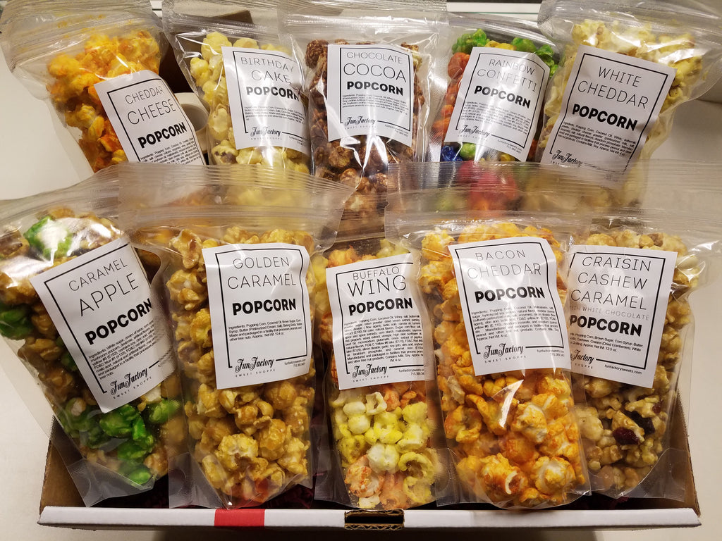 Popcorn Sampler Assortment - Gift Box Shipper – Fun Factory Sweet Shoppe